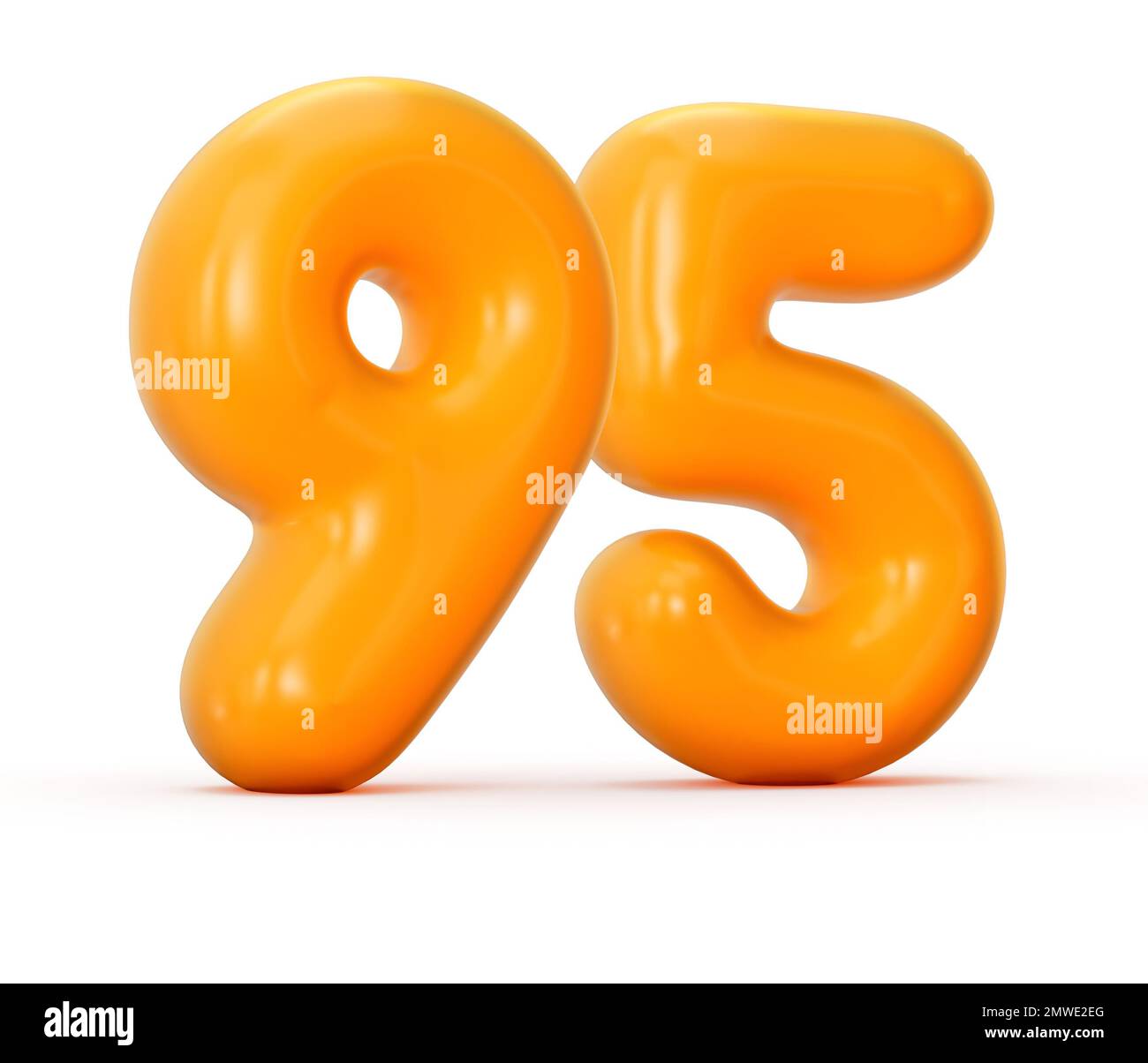 A 3D illustration of a Glossy orange jelly number 95 isolated on a ...