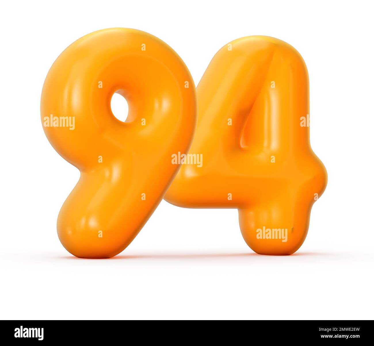 A 3D illustration of a Glossy orange jelly number 94 isolated on a ...