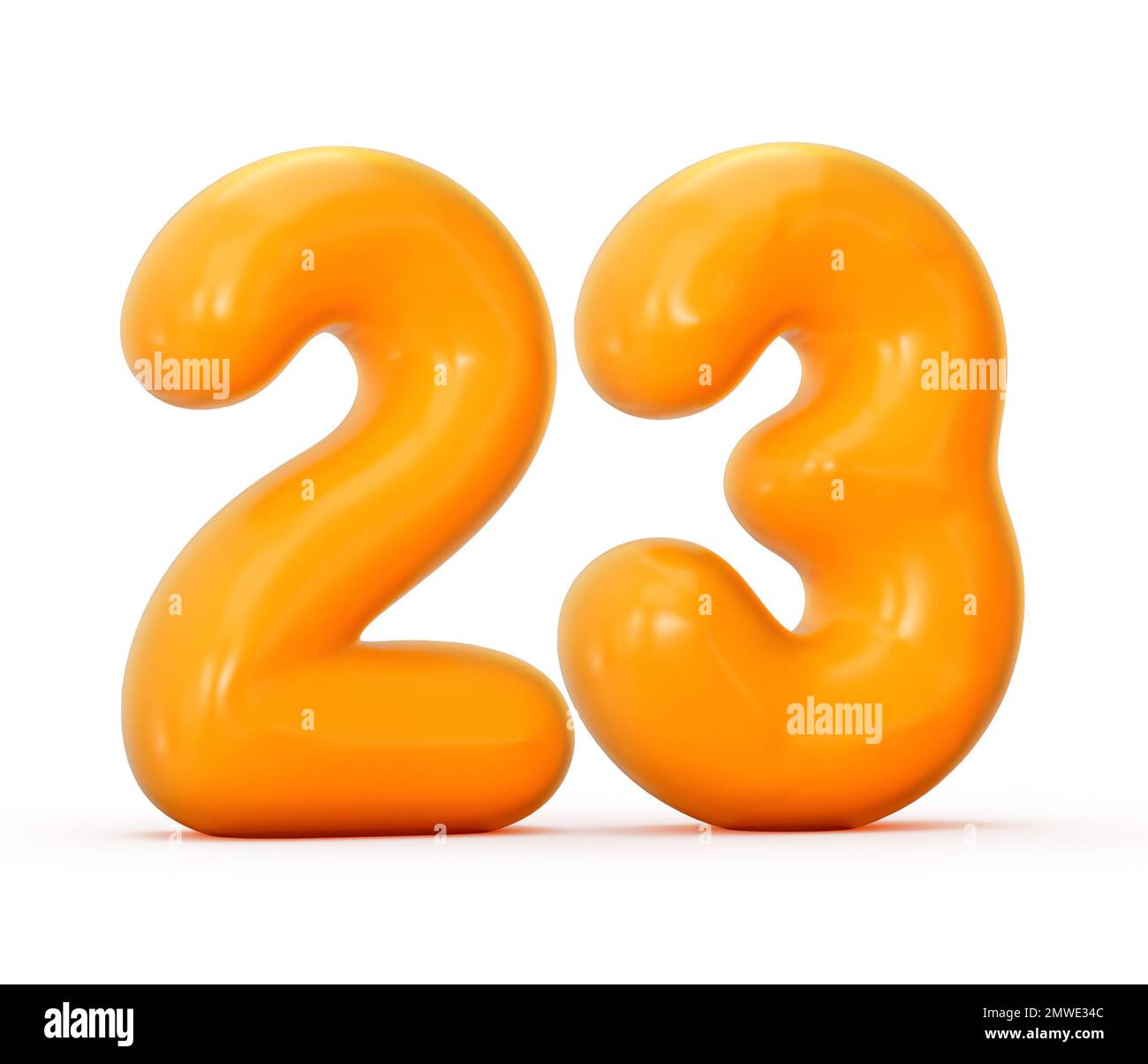 A 3D illustration of a Glossy orange jelly number 23 isolated on a ...