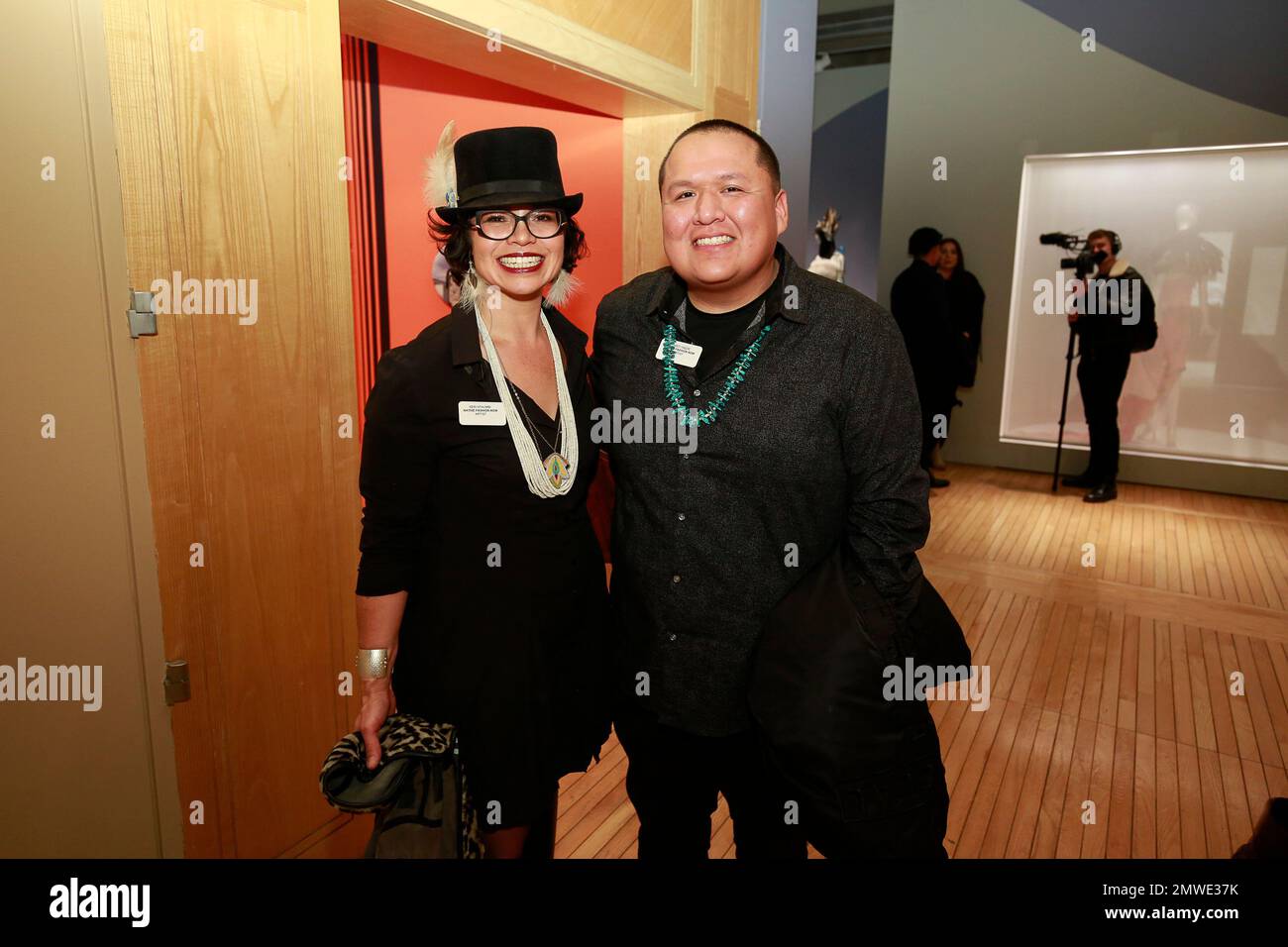 Keri Ataumbi and Jared Yazzie seen at opening reception of "Native ...