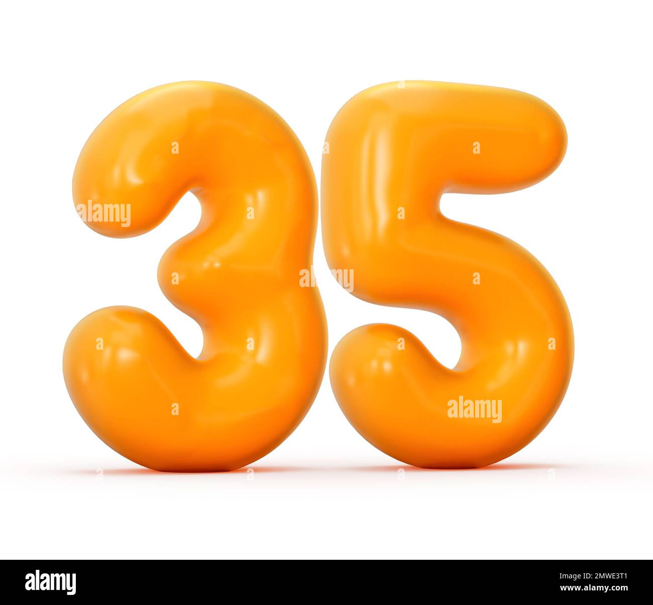 A 3D illustration of a Glossy orange jelly number 35 isolated on a ...
