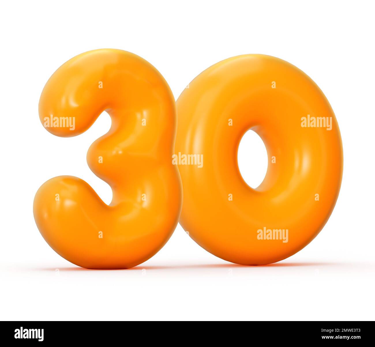 A 3D illustration of a Glossy orange jelly number 30 isolated on a ...