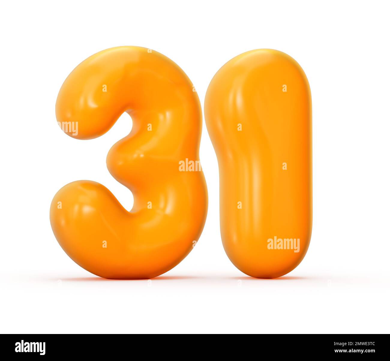 A 3D illustration of a Glossy orange jelly number 31 isolated on a ...