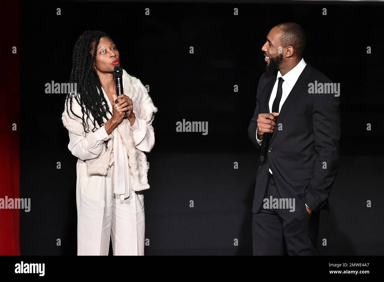 EXCLUSIVE - Fatima Robinson, left, and Stephen "tWitch" Boss speak at ...