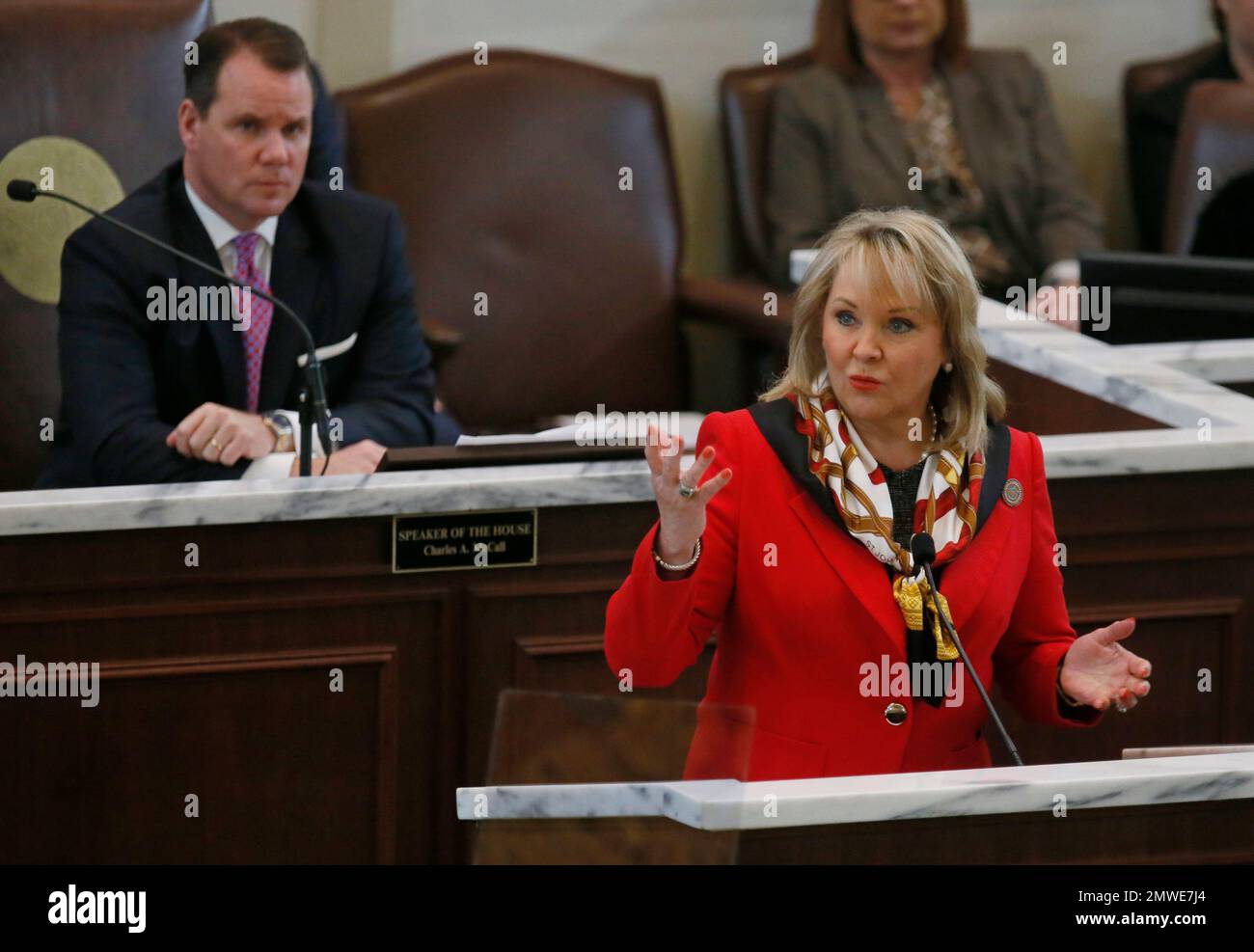 In this Monday, Feb. 6, 2017 photo, Oklahoma Lt. Gov. Todd Lamb, left ...