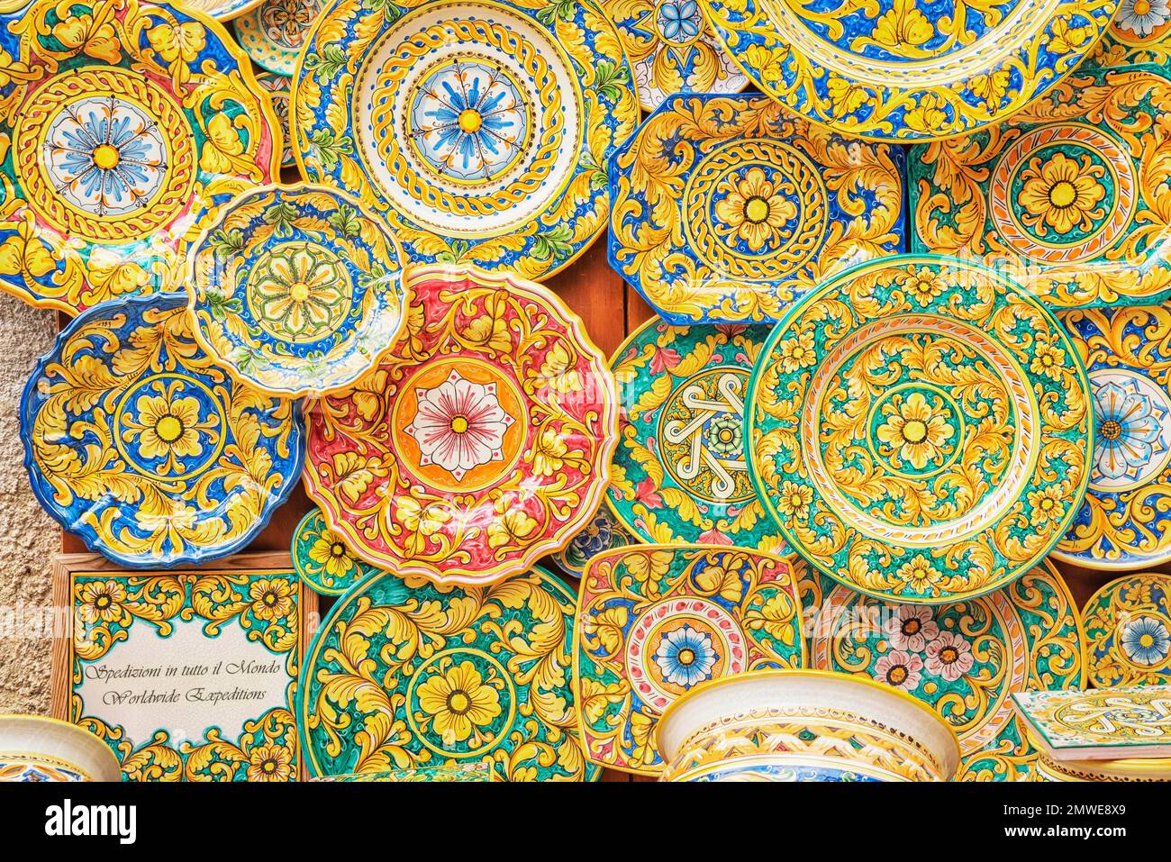 Traditional plates on display, Erice. Sicily, Italy Stock Photo - Alamy