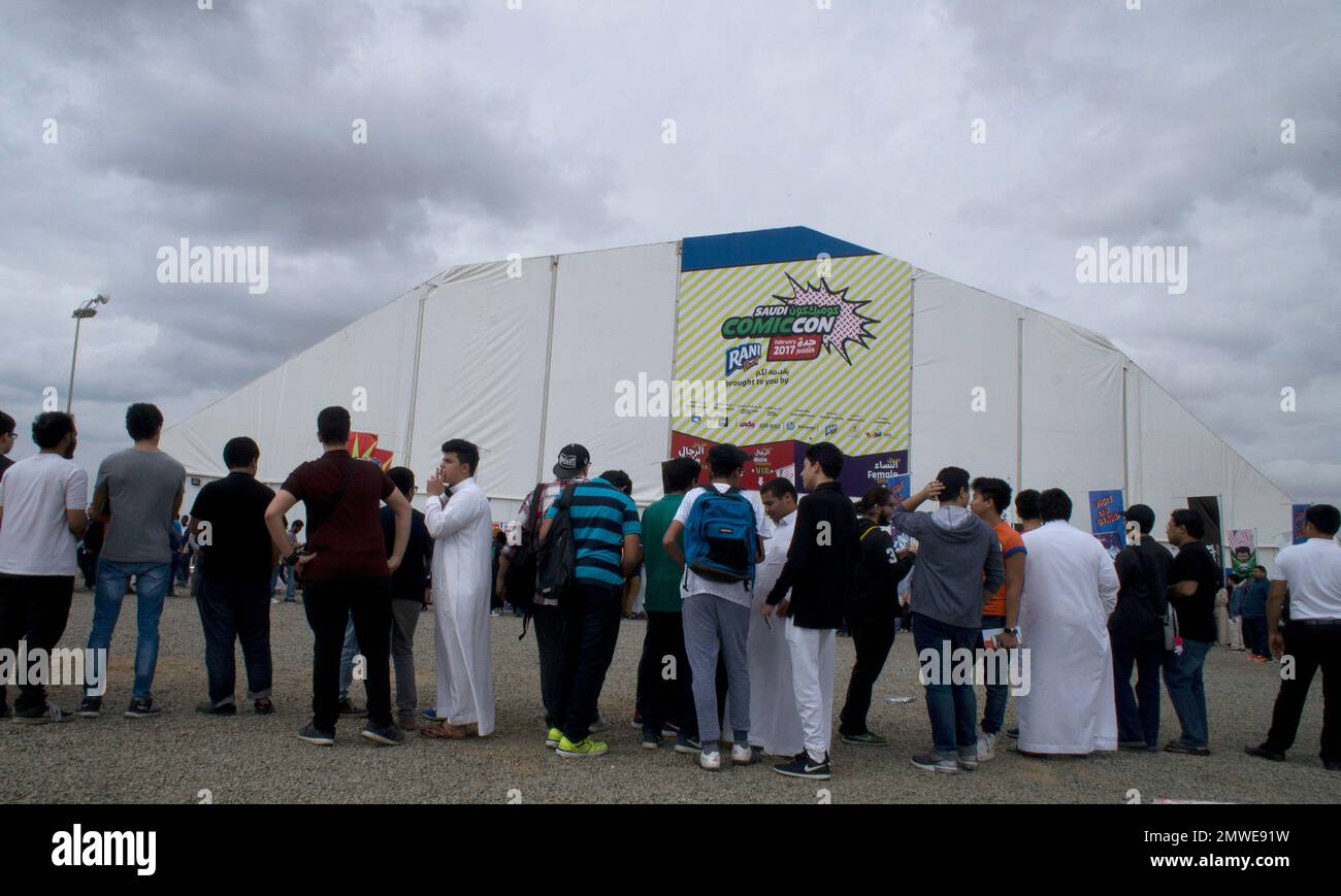 Visitors line up to enter Saudi Comic Con (SCC) which is the first ...