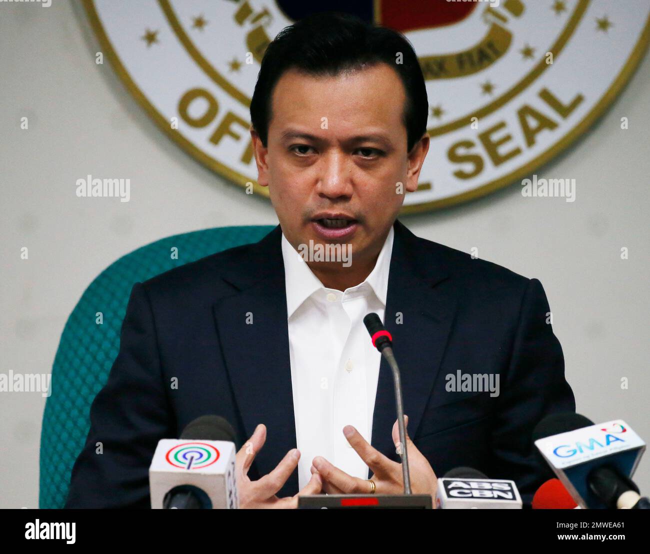 Philippine Sen. Antonio Trillanes IV speaks at a news conference at the ...