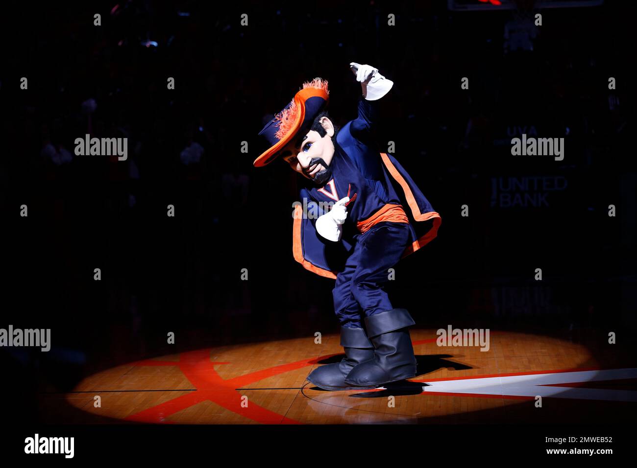 The Virginia Cavalier mascot performs prior to the start of the Duke ...