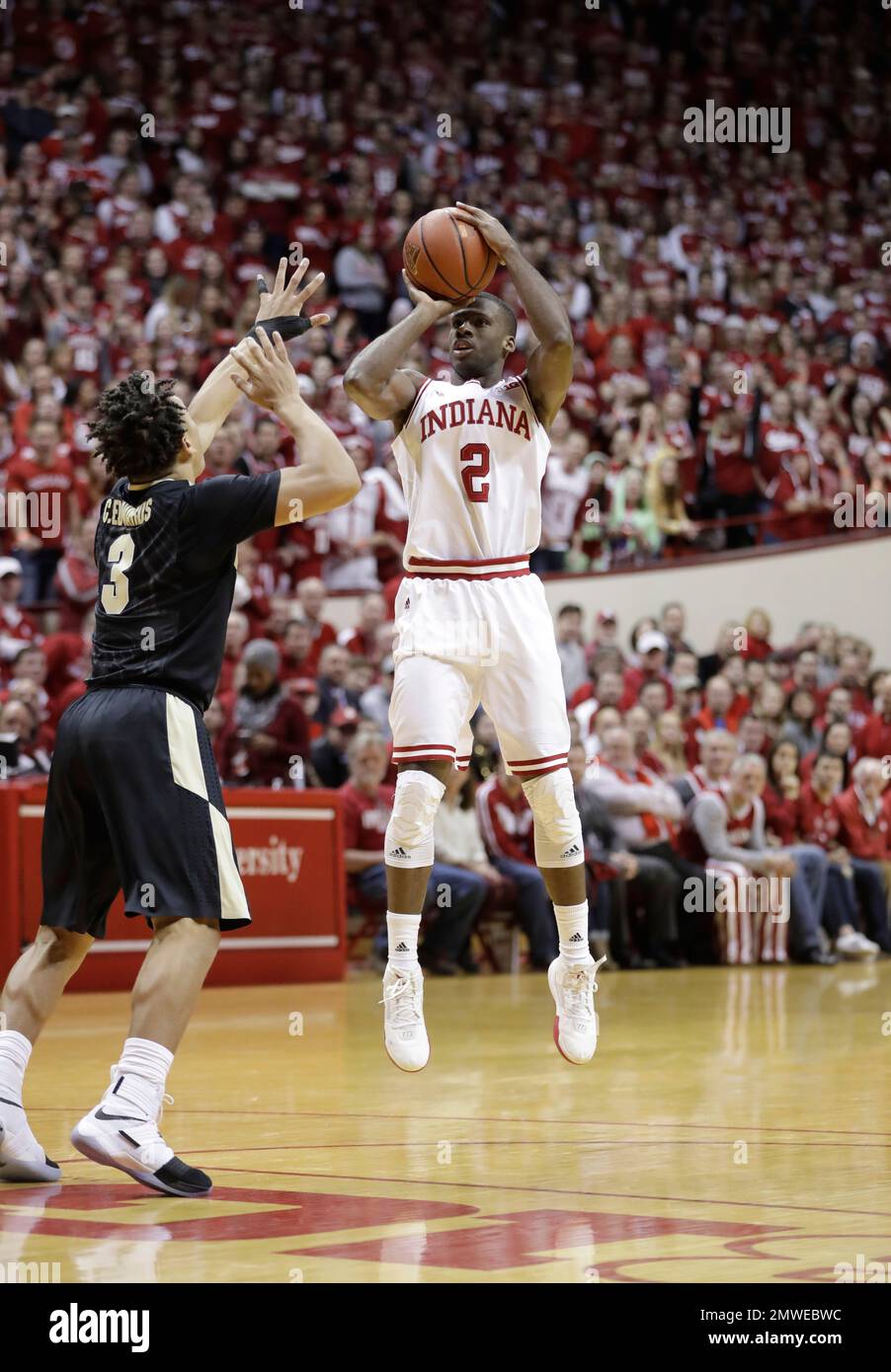 Indiana's Josh Newkirk (2) shoots against Purdue's Carsen Edwards (3 ...