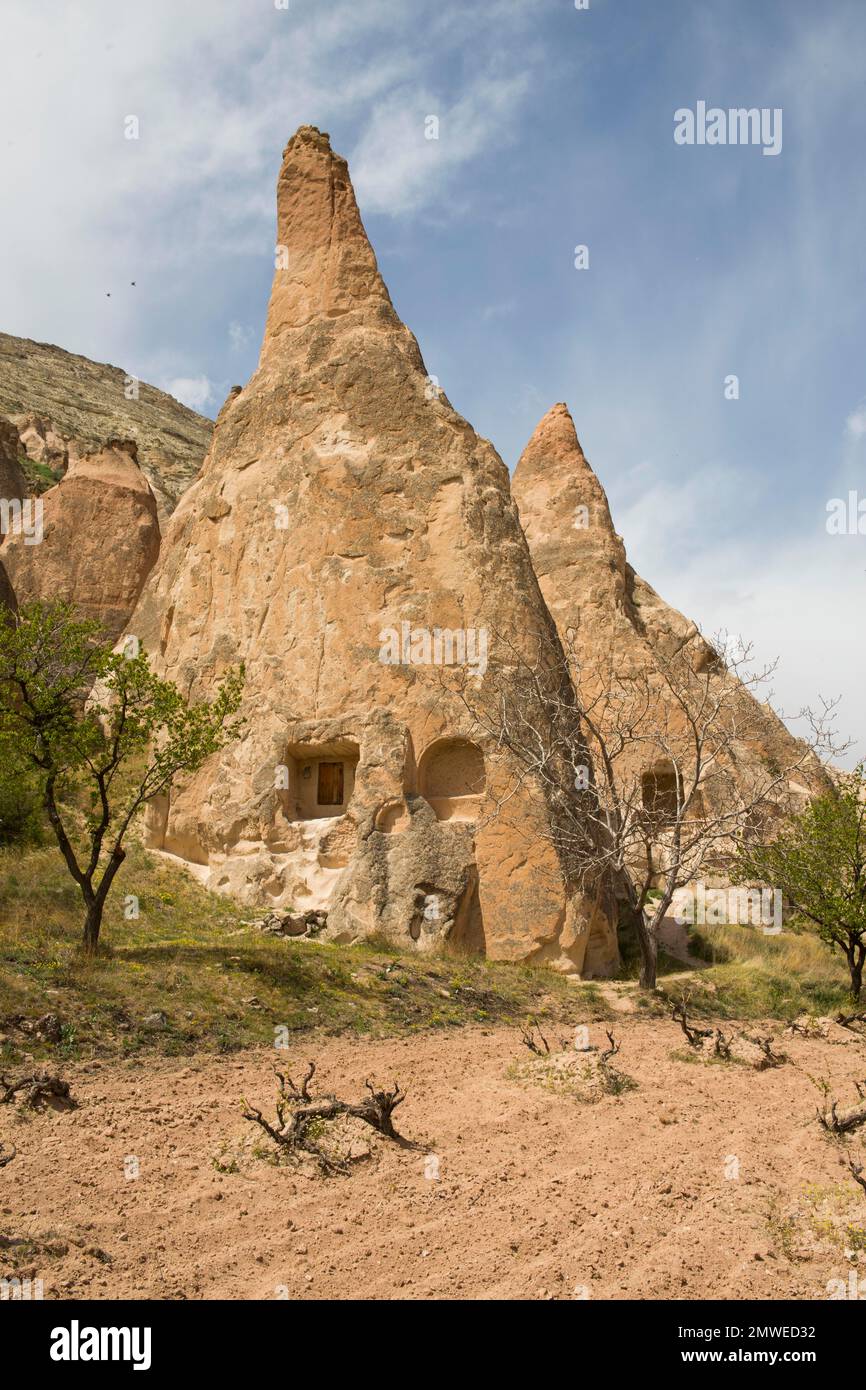 Residential tower, fantastic tuff formations, Cappadocia, Turkey ...