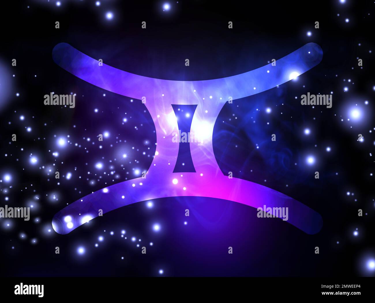 Gemini astrological sign and night sky with stars. Illustration Stock ...