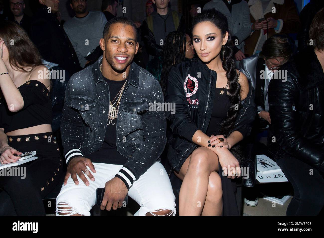 Victor Cruz, and Shay Mitchell attend the Philipp Plein show during ...