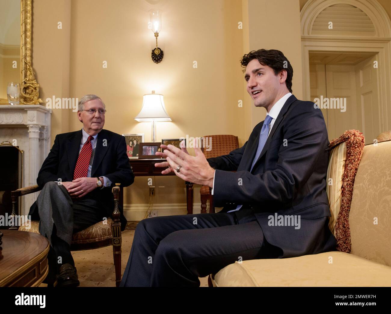 Canadian Prime Minister Justin Trudeau meets with Senate Majority ...