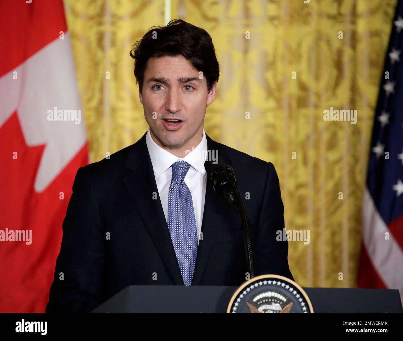 Prime Minister Justin Trudeau speaks during a joint news conference ...