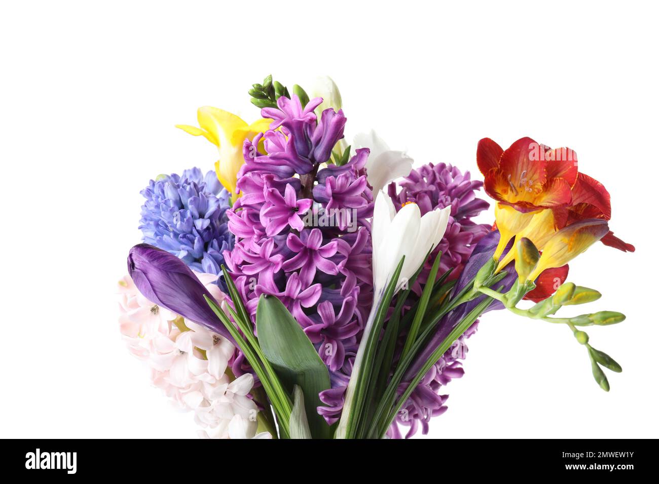 Bouquet of beautiful spring flowers on white background Stock Photo - Alamy