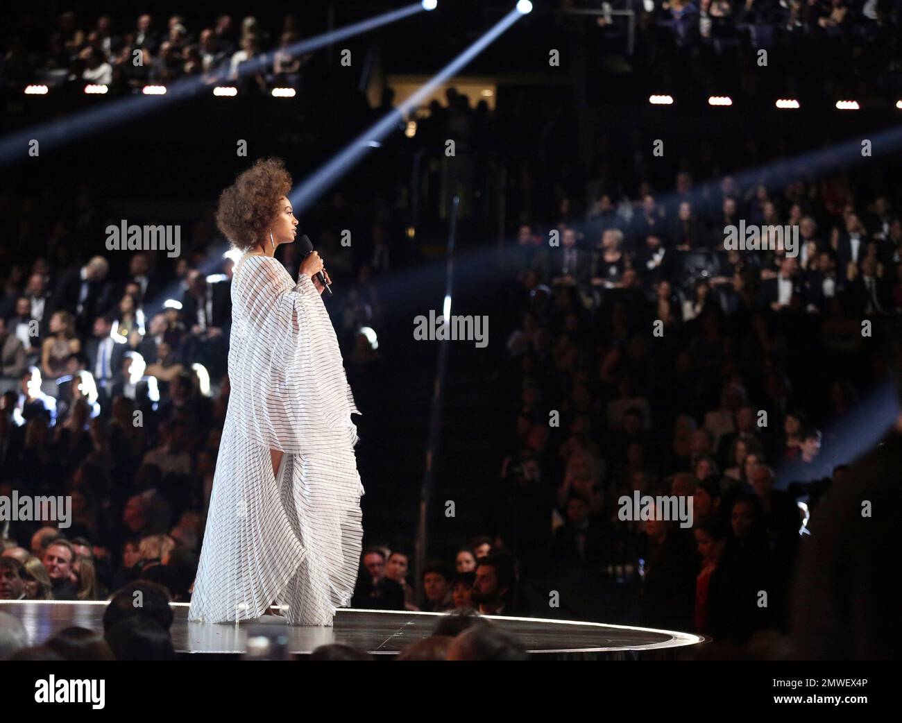 Solange introduces a performance at the 59th annual Grammy Awards on ...