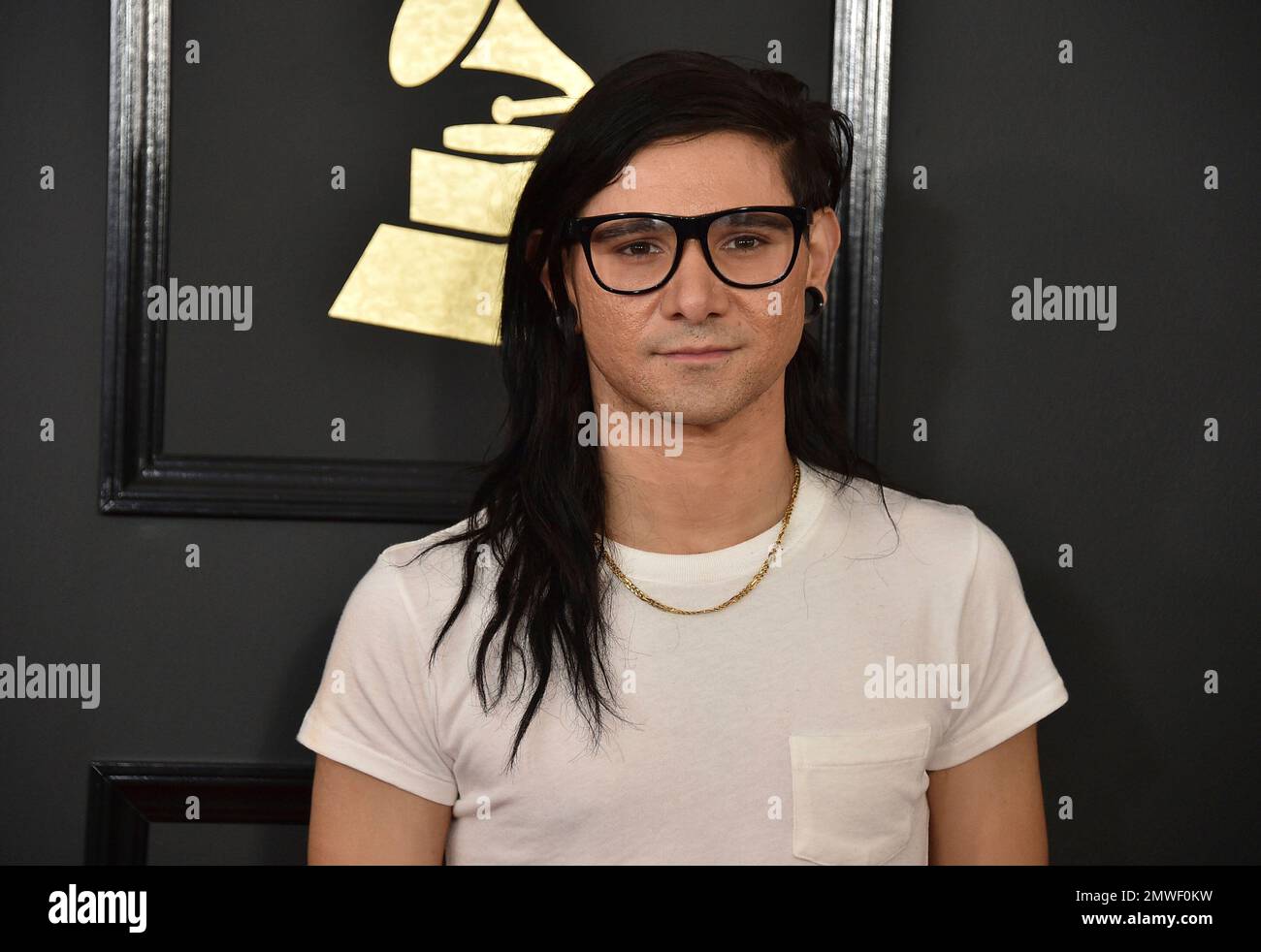 Skrillex arrives at the 59th annual Grammy Awards at the Staples Center ...