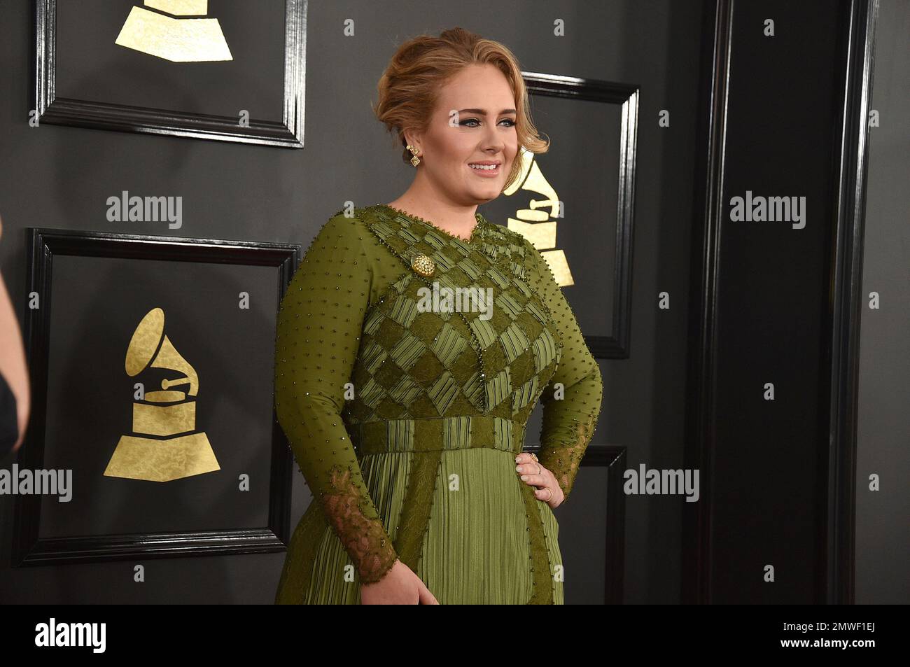 Adele arrives at the 59th annual Grammy Awards at the Staples Center on ...