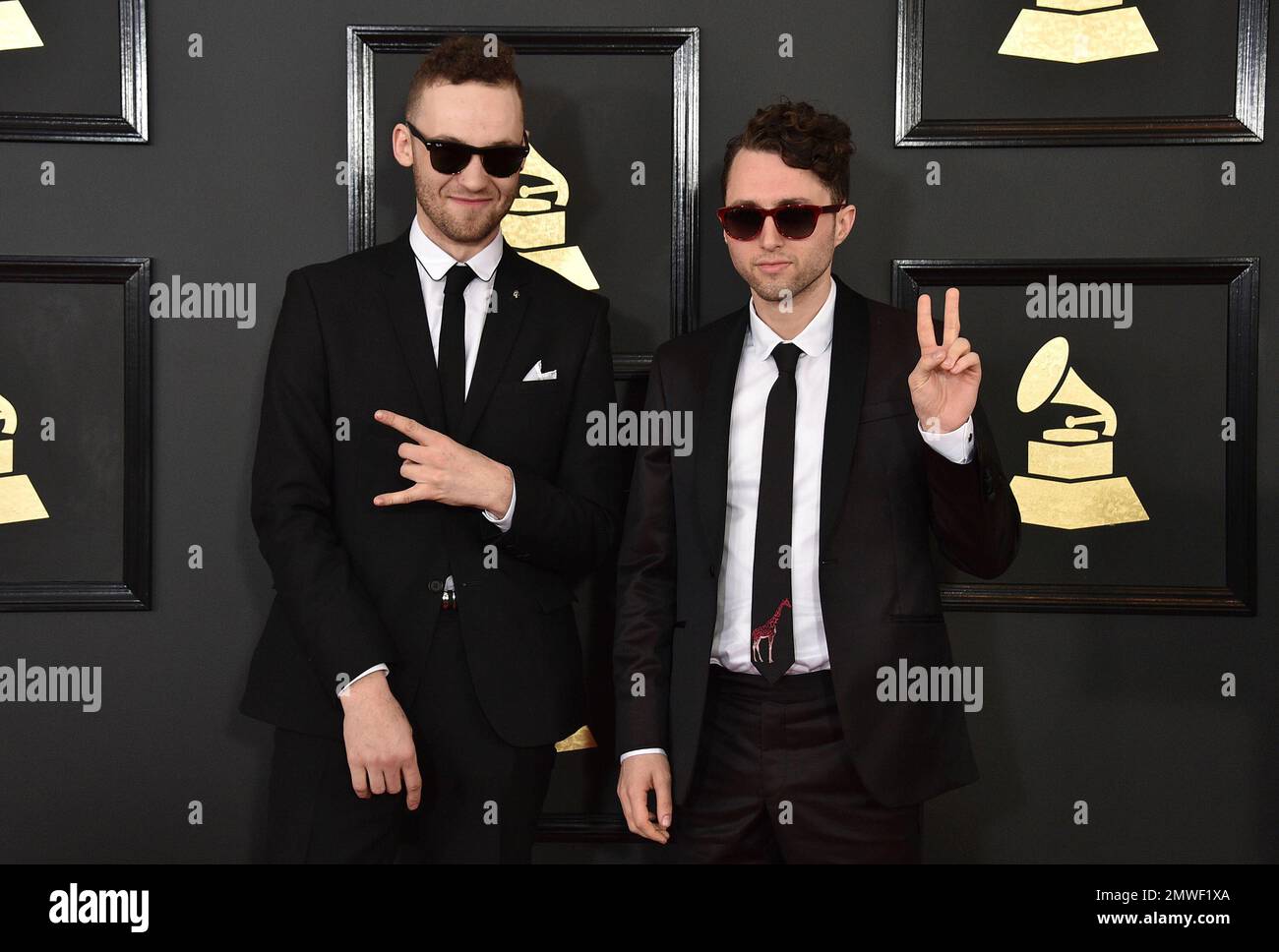 Ivan Jackson, left, and Conor Rayne of Brasstracks arrive at the 59th ...