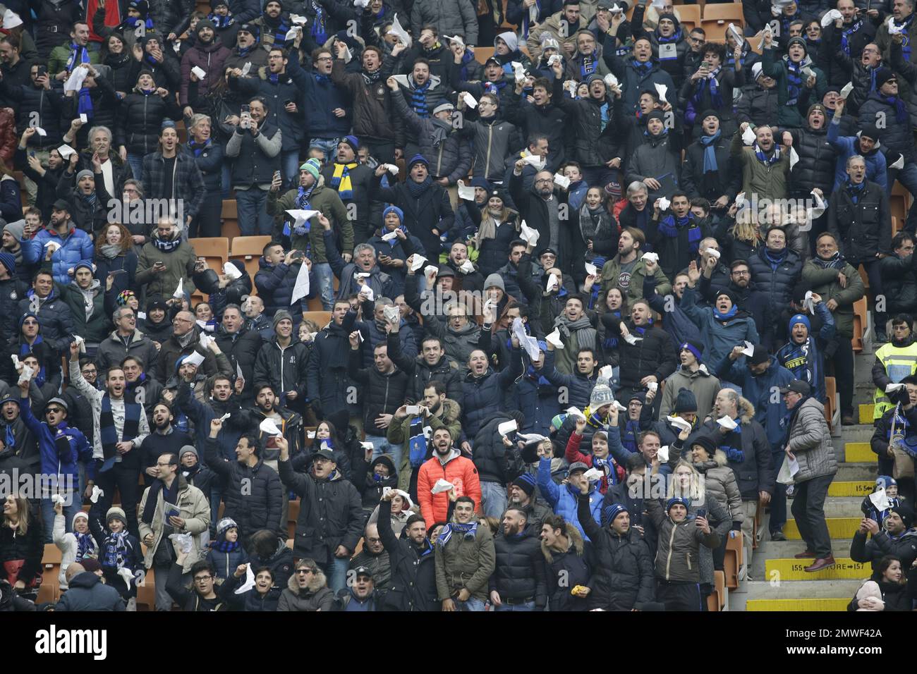 Inter Milan's fans wait for the start of the Italian Serie A soccer ...