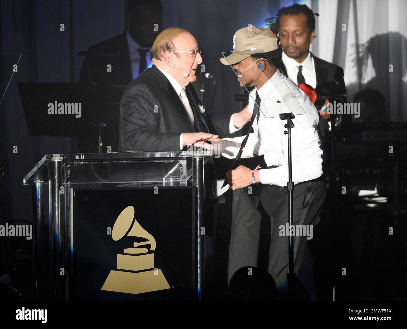 Clive Davis, left, and Chance the Rapper on stage at the Clive Davis ...