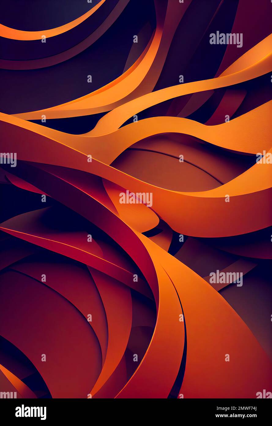 Colorful orange wavy shapes abstract background. Decorative vertical ...