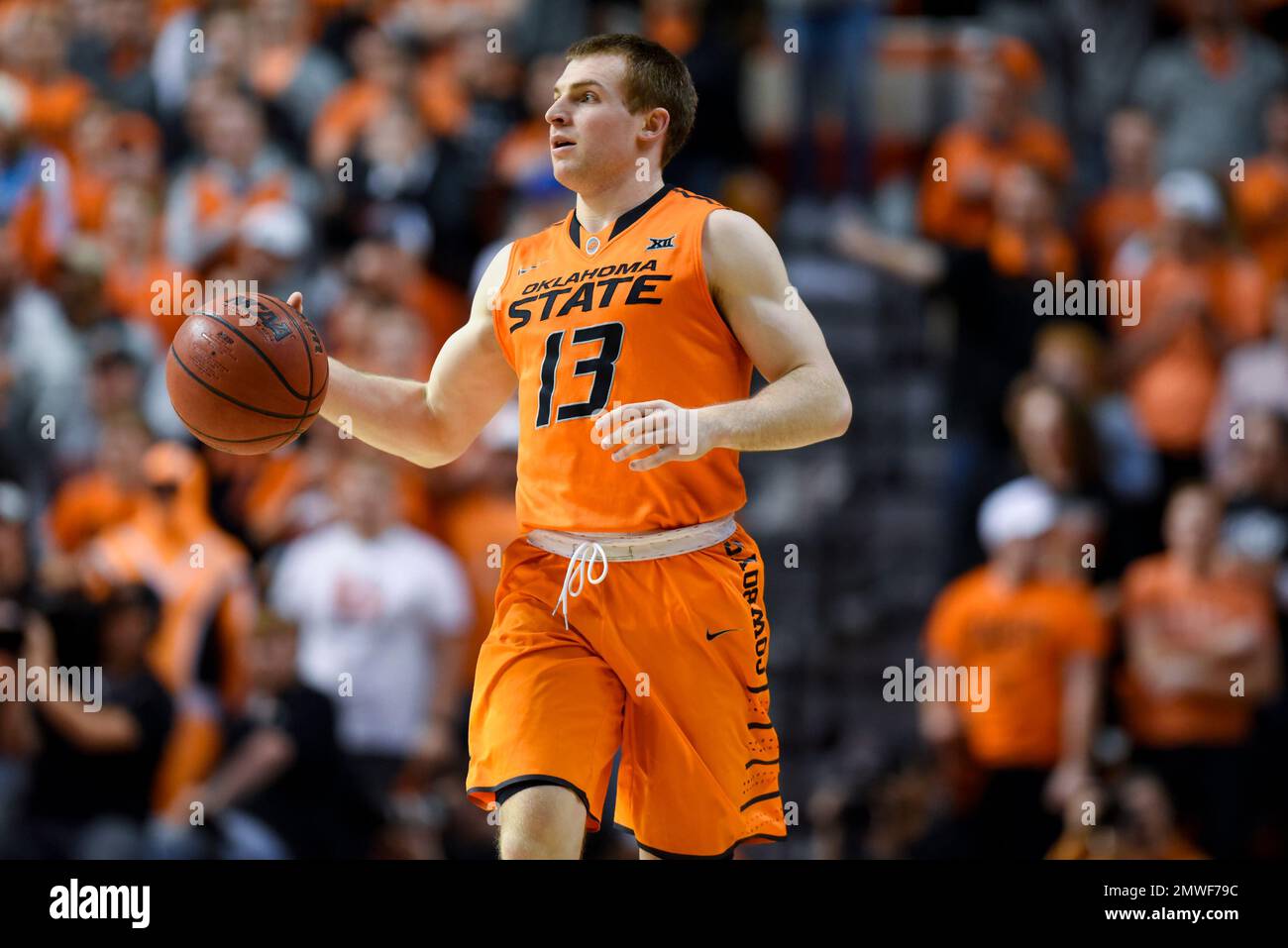 Oklahoma State guard Phil Forte III advances the basketball during a ...