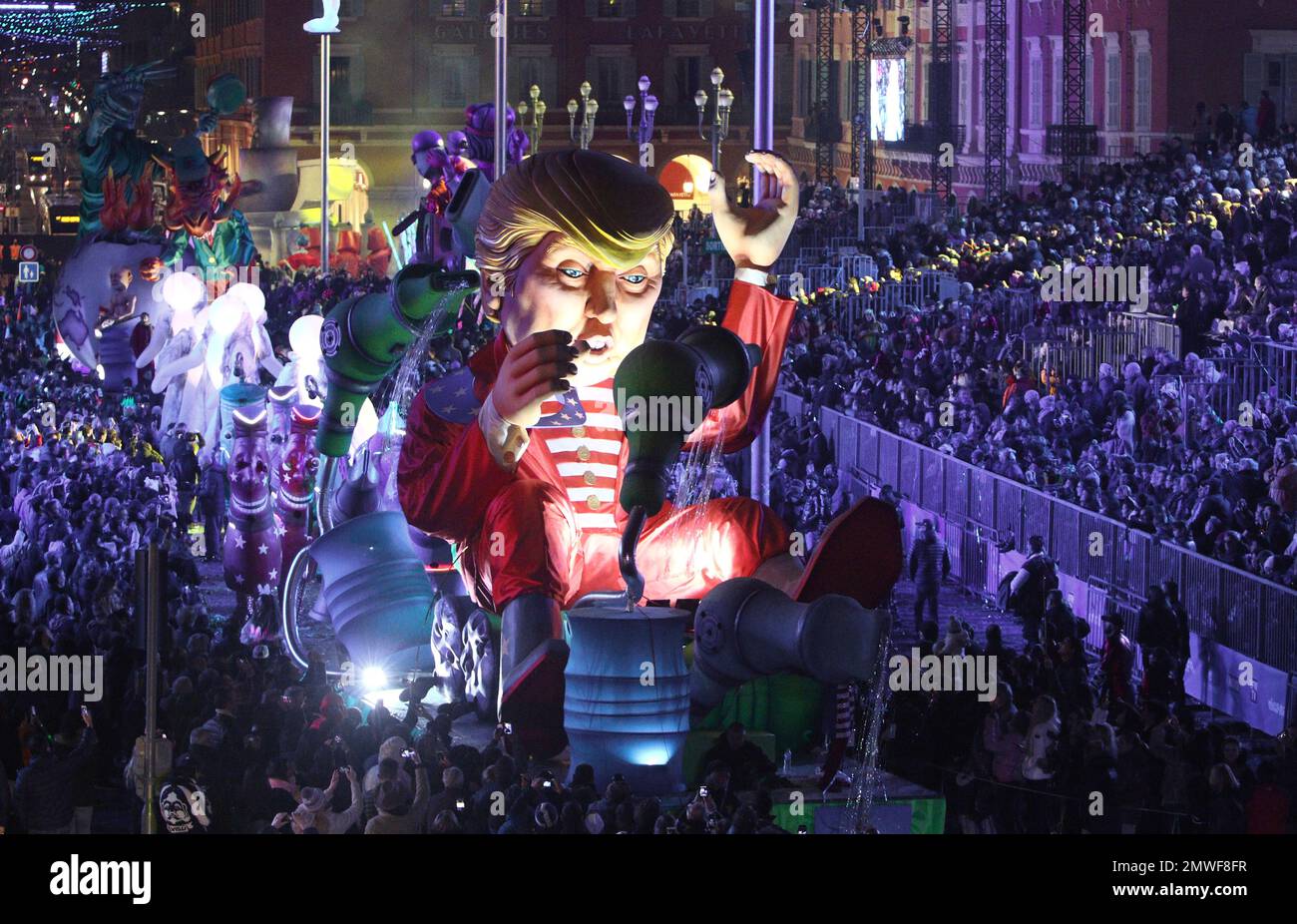 A float showing U.S. President Donald Trump parades during 133th Nice ...