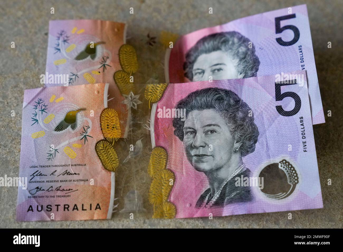 FILE - Australian $5 notes are pictured in Sydney on Sept. 10, 2022 ...