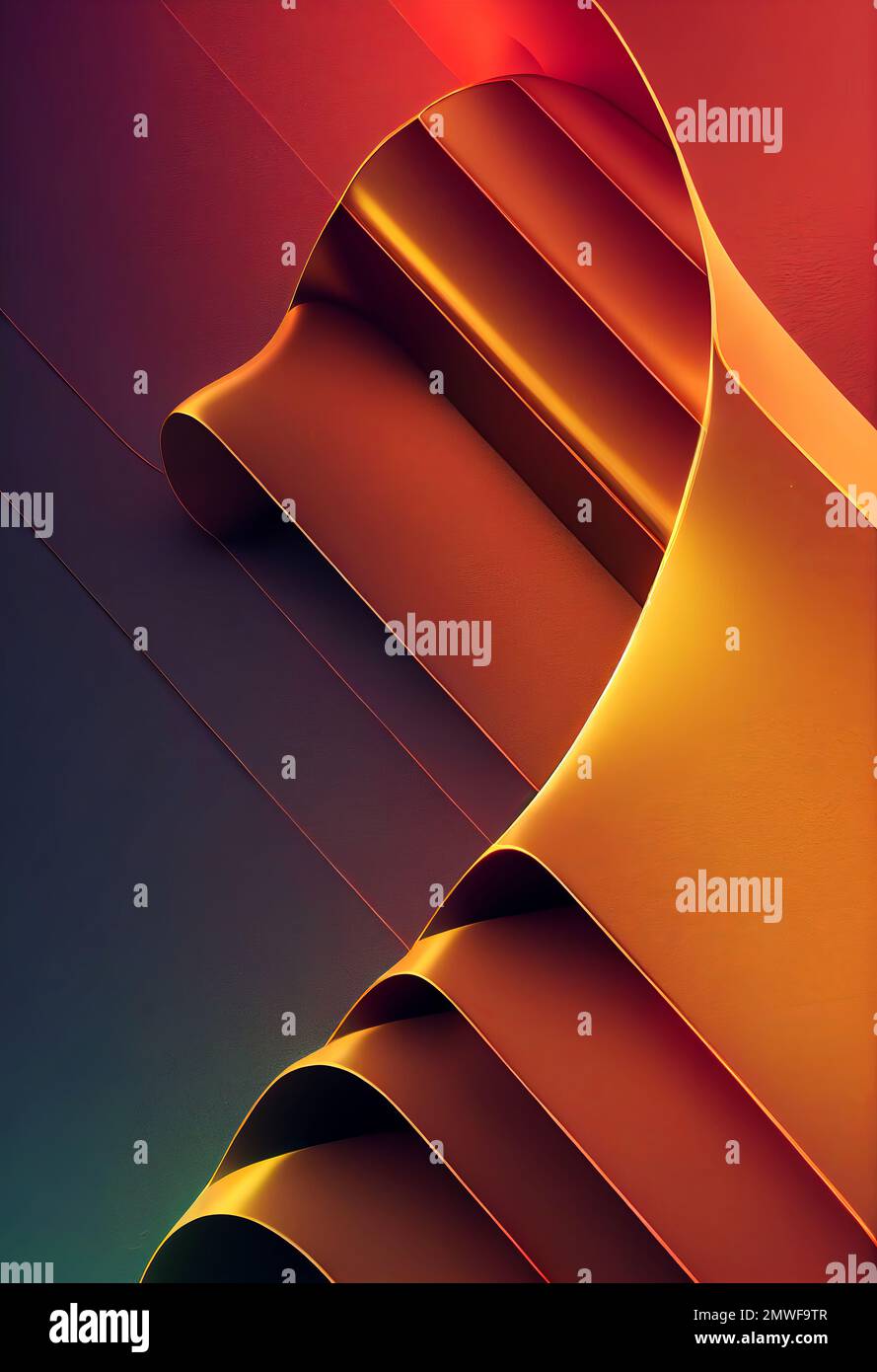 Gold and red wavy shapes abstract background. Decorative vertical ...