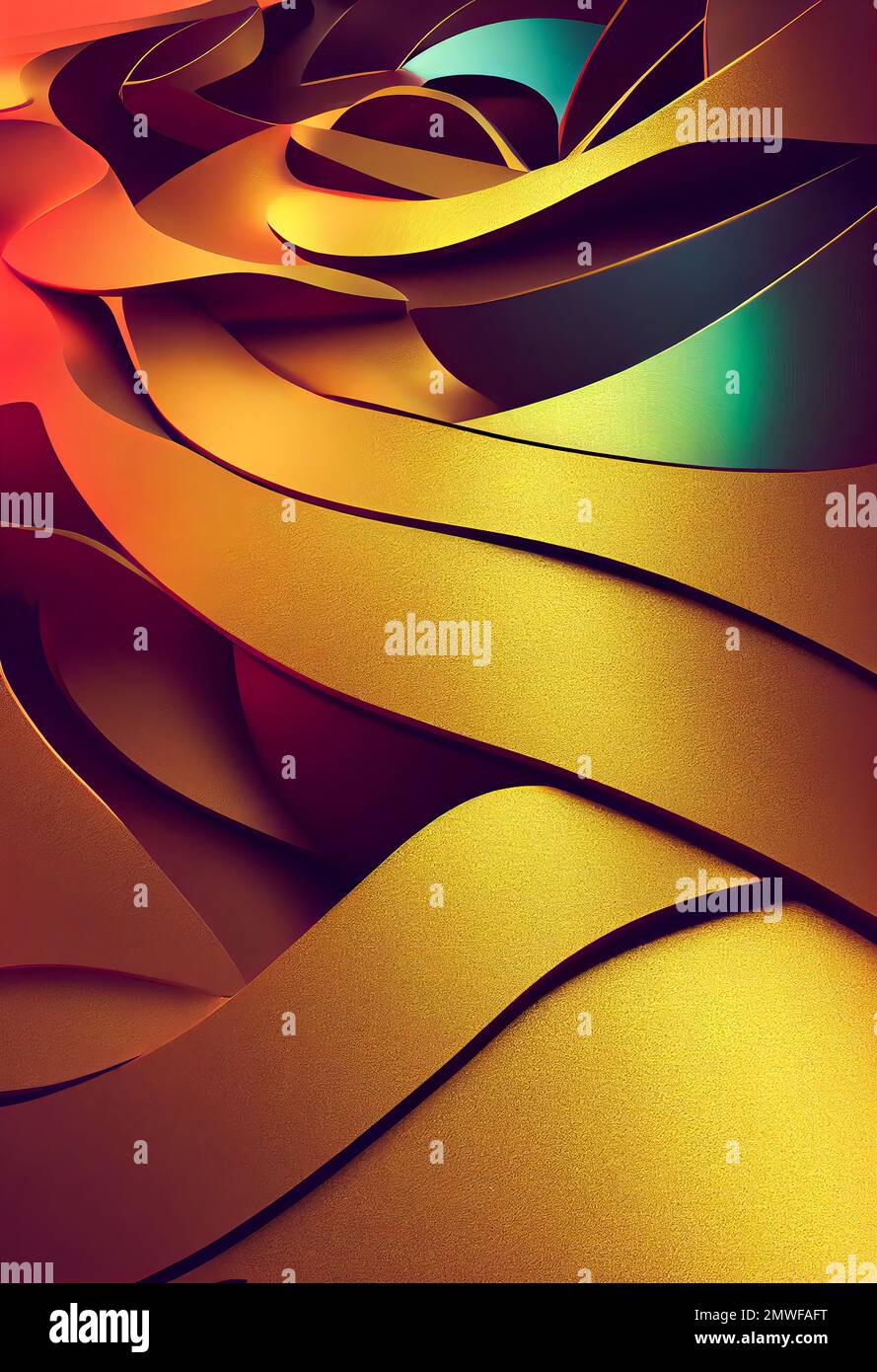 Gold and yellow wavy shapes abstract background. Decorative vertical ...