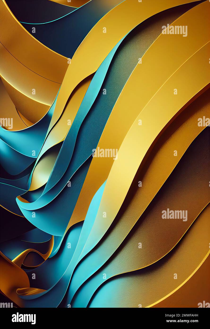 Gold and yellow wavy shapes abstract background. Decorative vertical ...