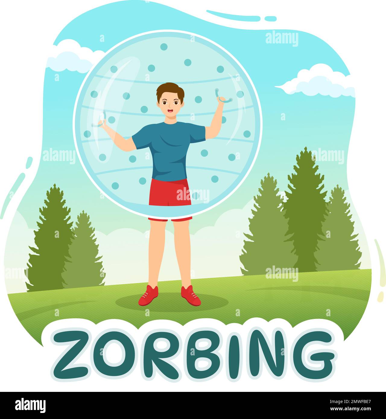 Zorbing Illustration with People Playing Bubble Bump on Green Field or ...