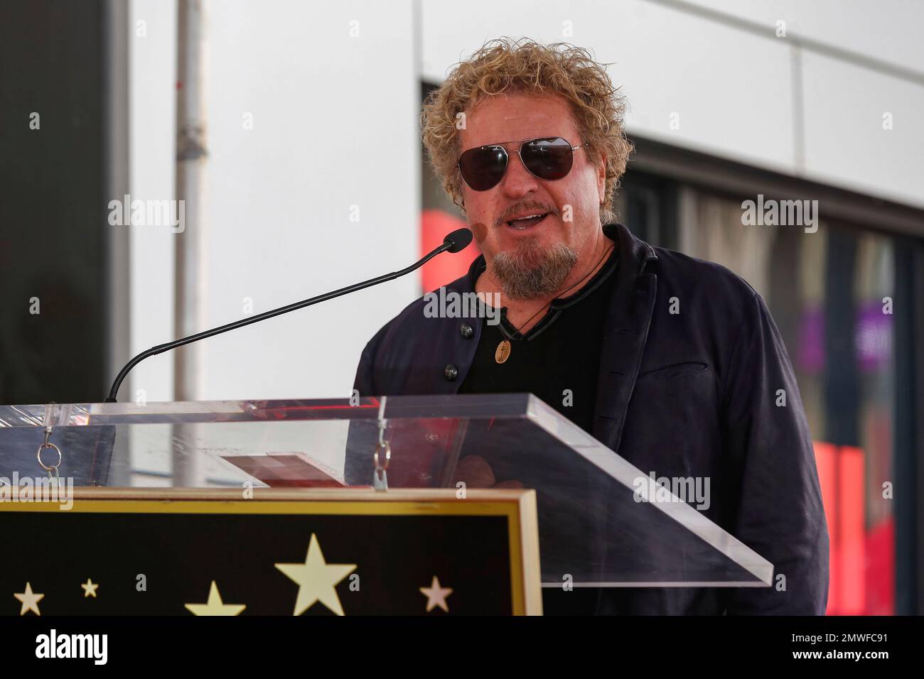 Sammy Hagar speaks at the ceremony that Honored Adam Levine with a Star ...