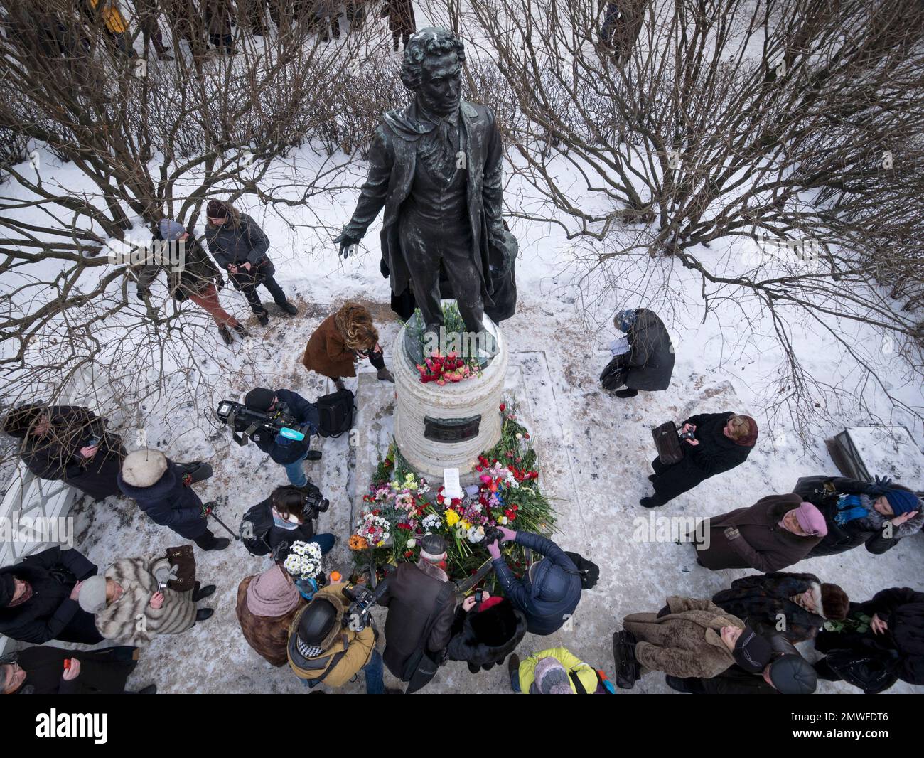 People put flowers on the monument of Alexander Pushkin, marking 180th ...