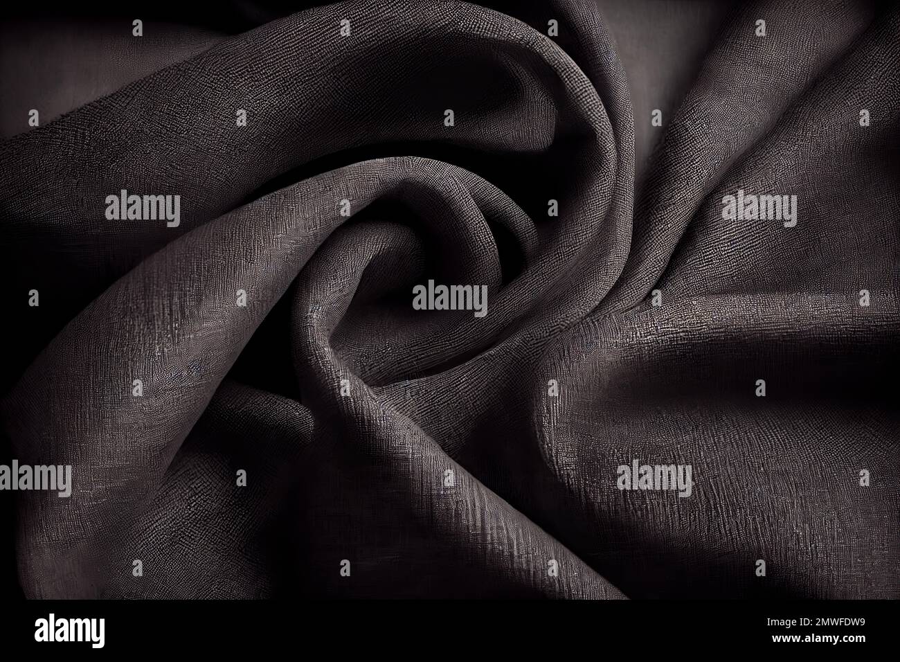 Black linen fabric surface abstract background. Decorative cloth texture closeup, detailed ...