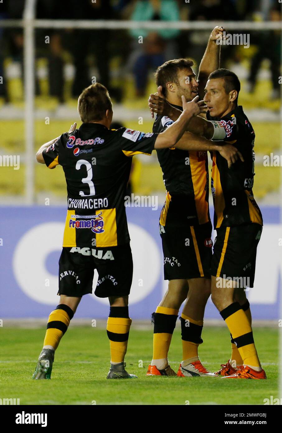Matias Alonso of Bolivia's The Strongest, center, celebrates his goal ...