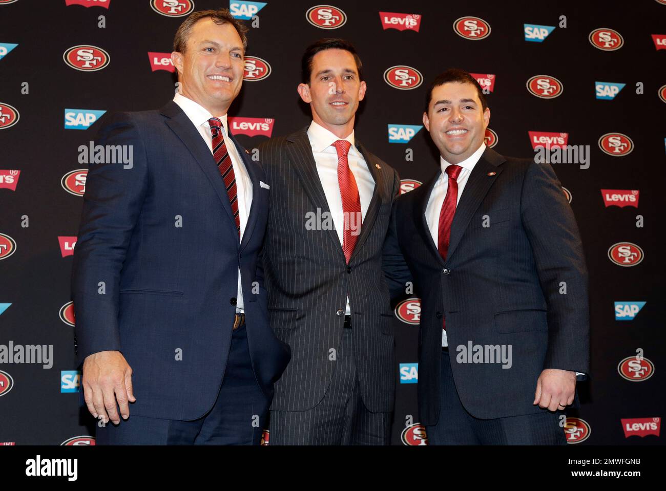 From left, San Francisco 49ers general manager John Lynch, head coach ...