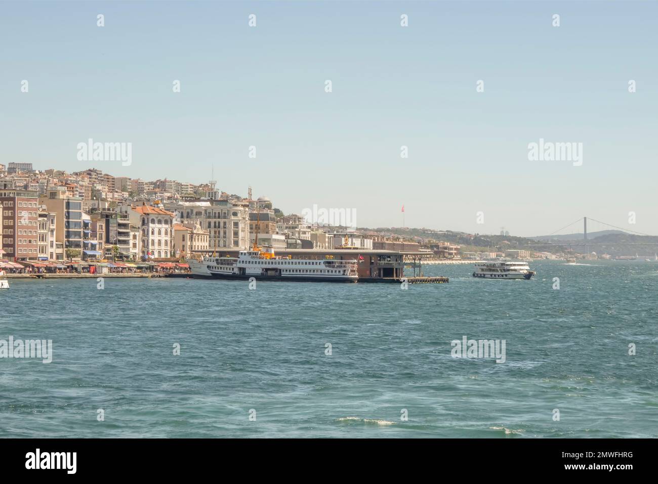 The skyline of the densely populated coastal area of Istanbul at the ...