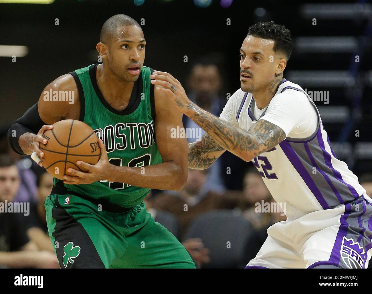 Sacramento Kings forward Matt Barnes, right, guards Boston Celtics ...
