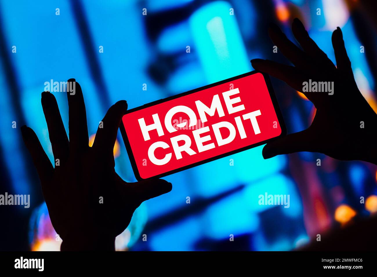 In this photo illustration, the Home Credit logo is displayed on a ...