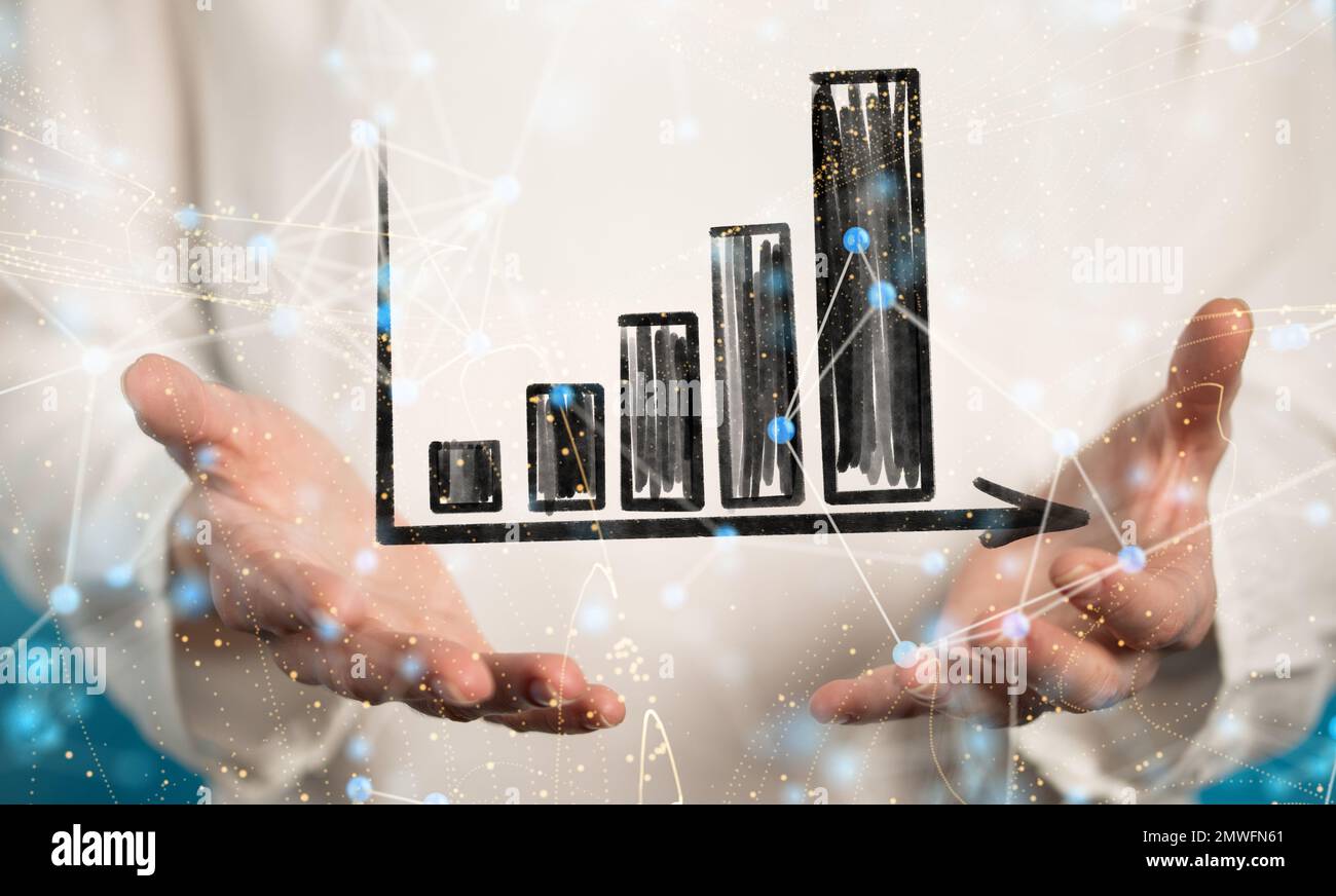 A businessman hand using 3D rendering diagram hologram Stock Photo - Alamy