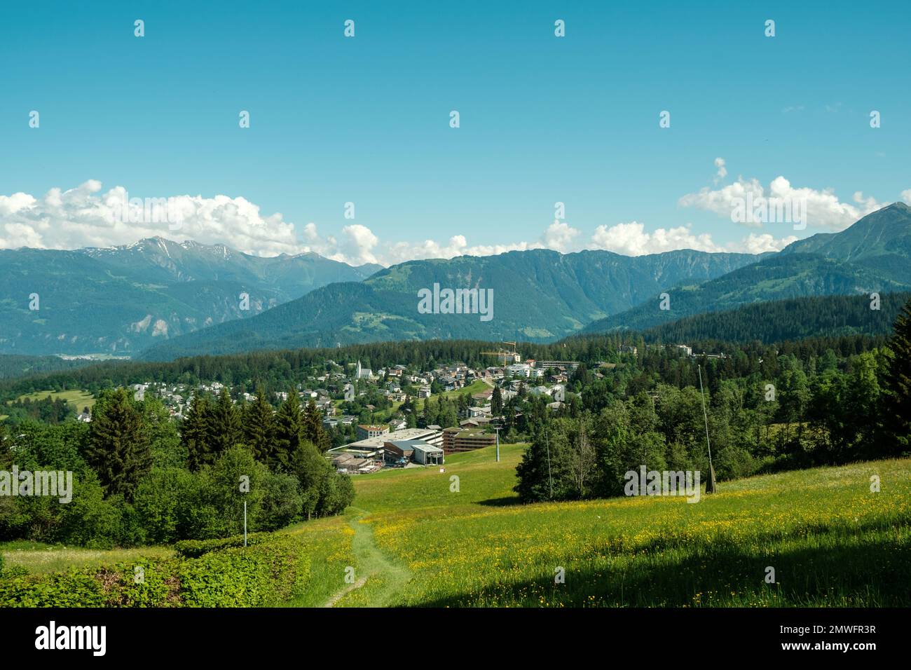 A beautiful view of the Flims town in the Swiss canton of Grisons under ...
