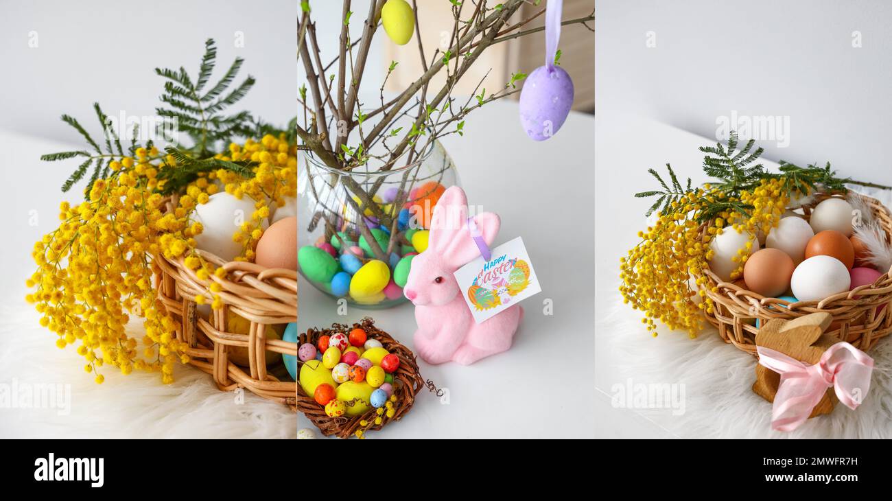 Collage of beautiful Easter decor in interior Stock Photo - Alamy