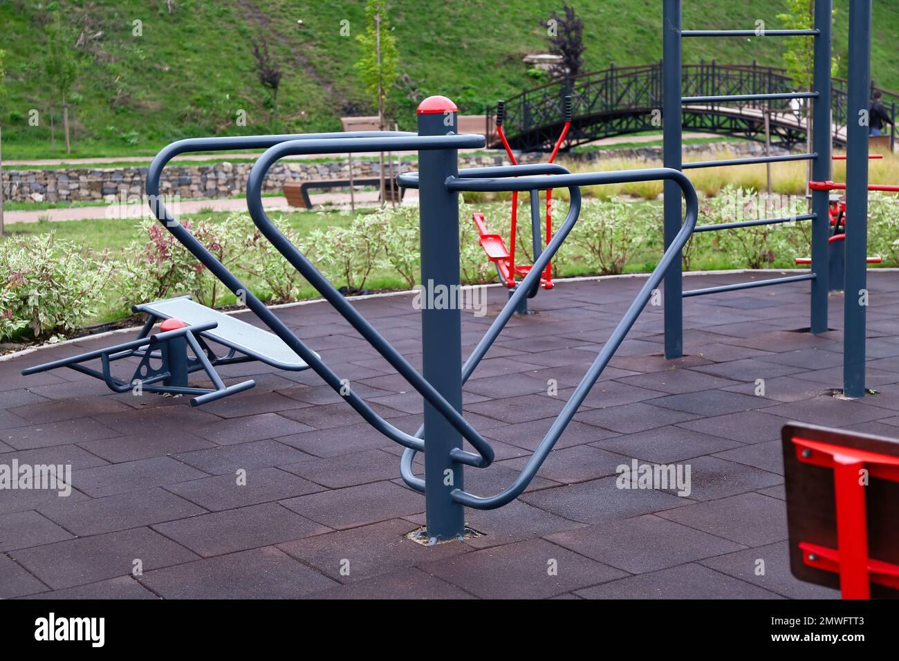View of children's playground with sports equipment Stock Photo - Alamy