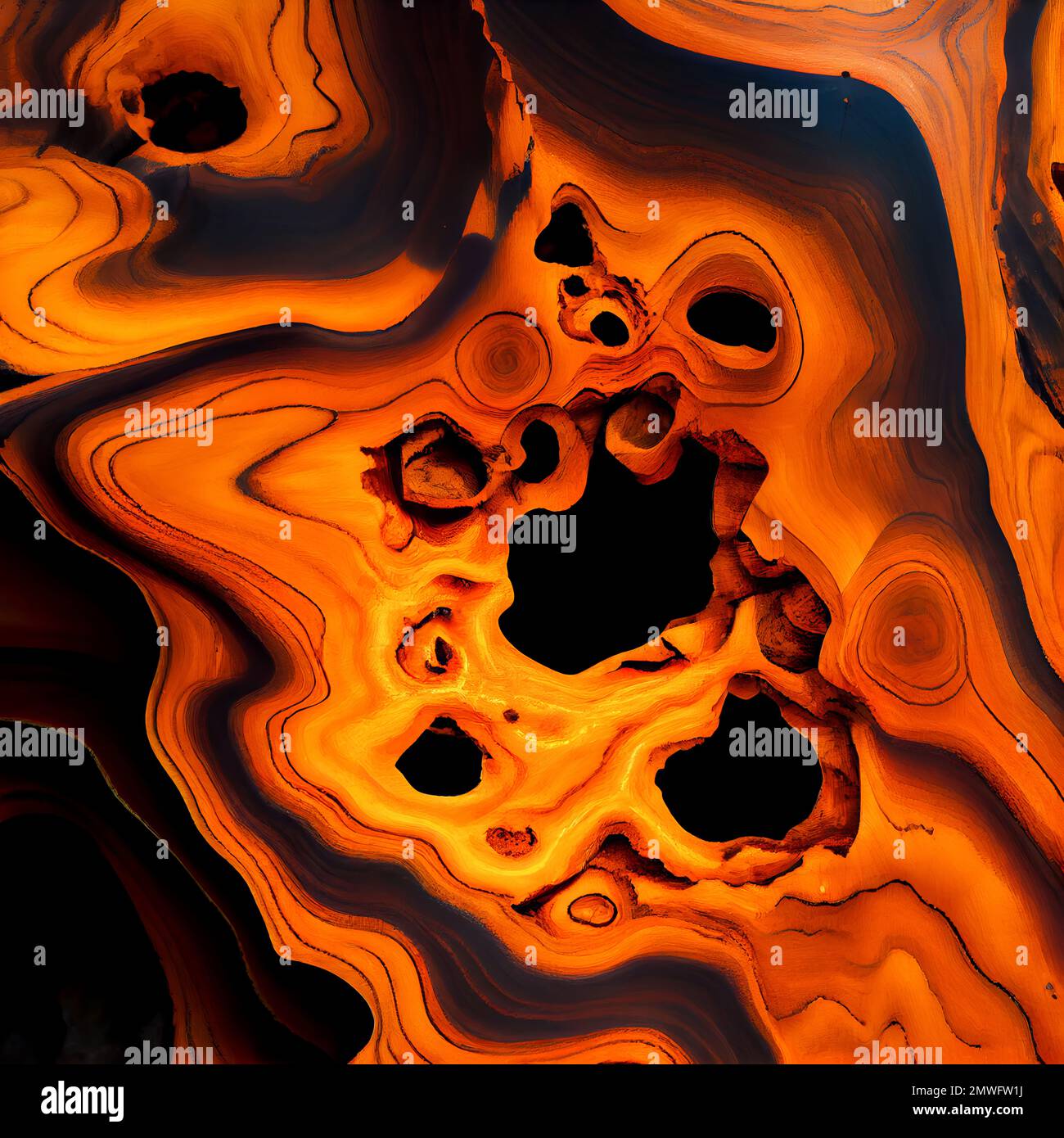 Orange and black Burl wood surface abstract background. Decorative ...