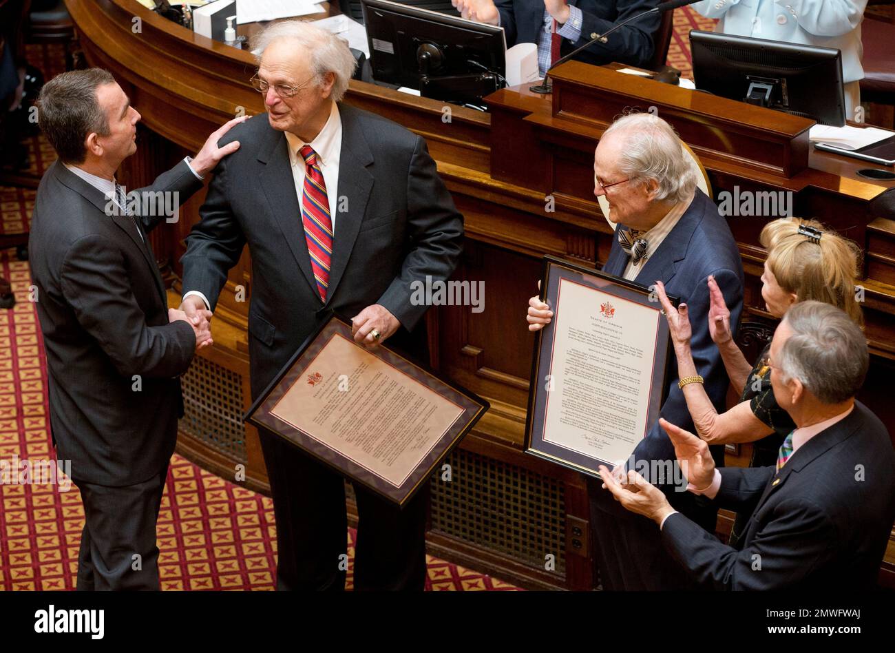 Virginia Lt. Gov. Ralph Northam, left, shakes the hand of Bruce ...