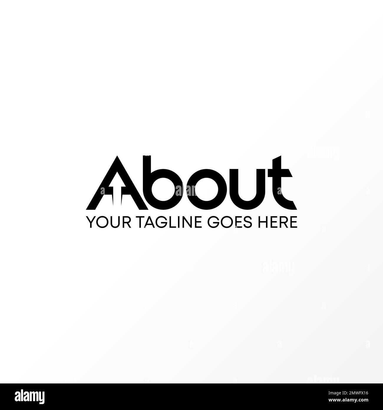 Letter or word ABOUT sans serif font with arrow or up image graphic ...