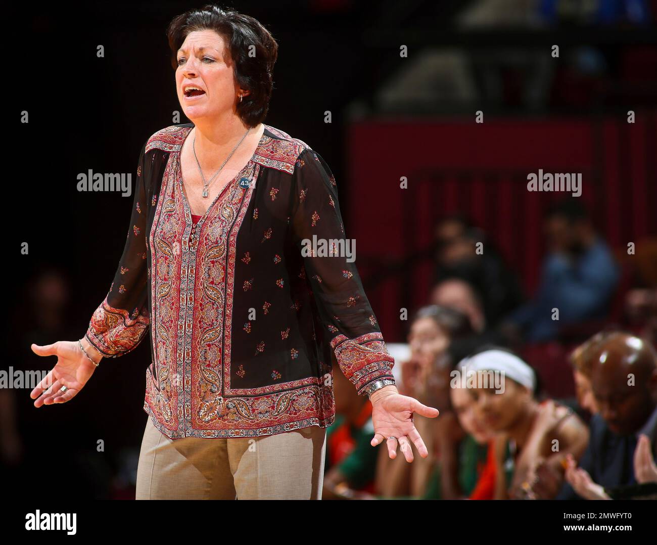 Miami head coach Katie Meier reacts in the fourth quarter of an NCAA ...